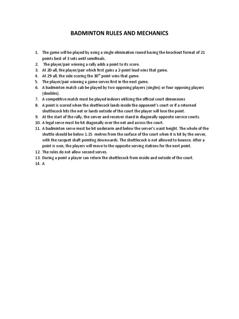 Badminton Rules and Mechanics | PDF