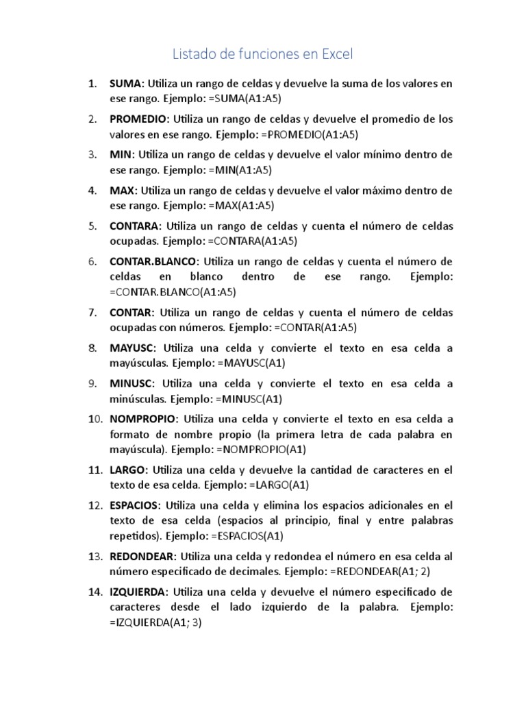 Listado funciones Excel | PDF
