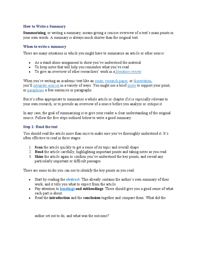 How To Write A Summary | PDF | Citation | Cognition