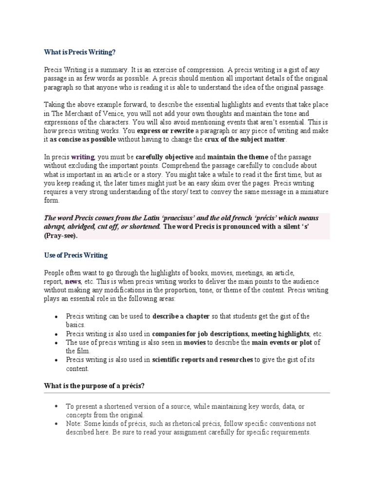What Is Precis Writing | Download Free PDF | Word | Linguistics