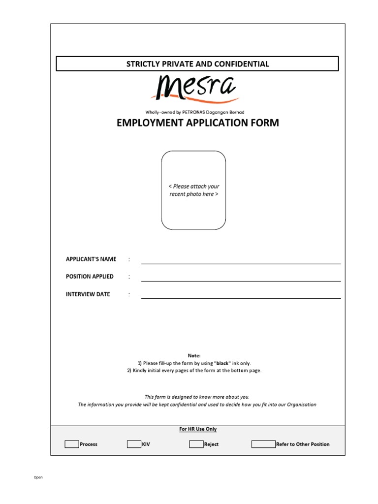 2) MESRA Job Application Form - Cover | PDF