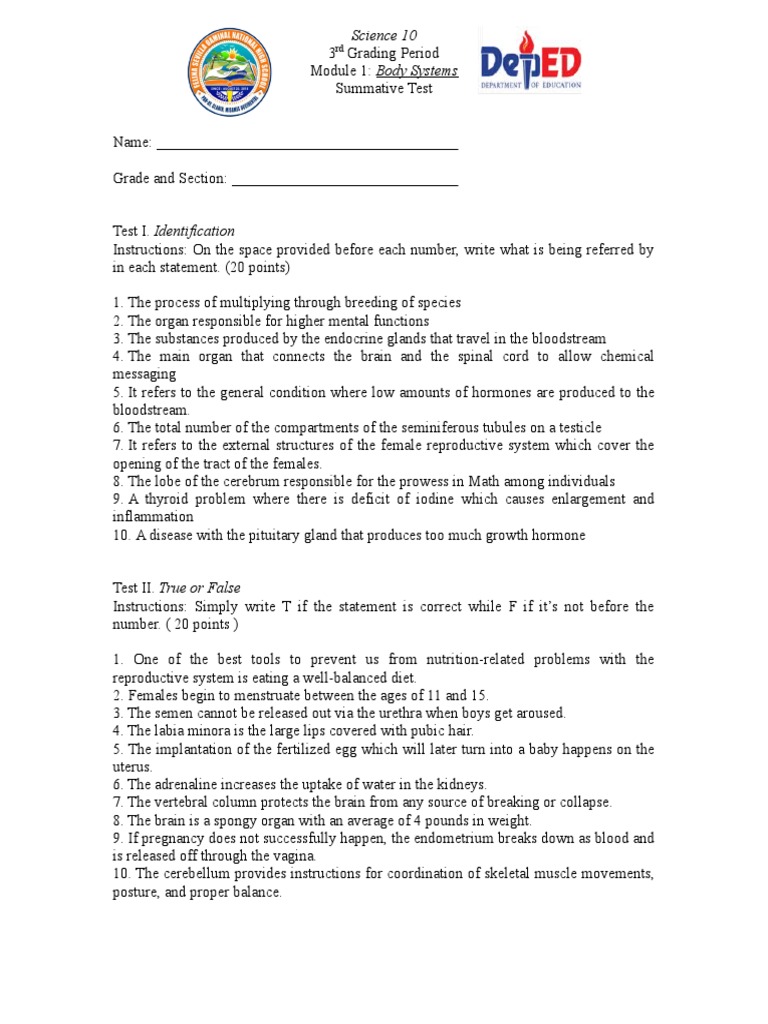 Science 10 Summative Module 1 | PDF | Reproductive System | Human Body
