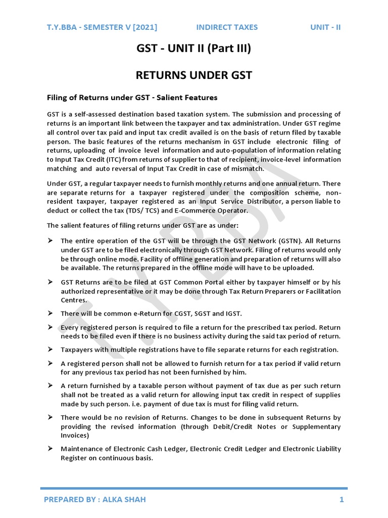 Unit 2 - Part III - Returns Under GST - 30!07!2021 | PDF | Taxes | Invoice