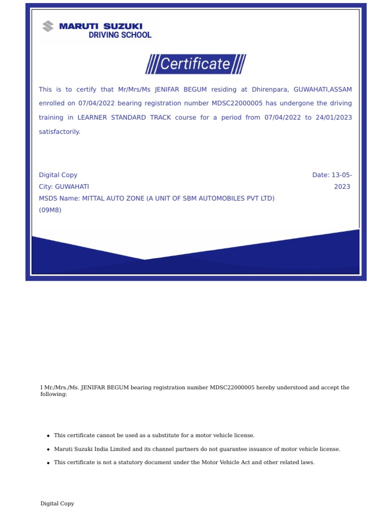 Certificate | PDF | Finance & Money Management