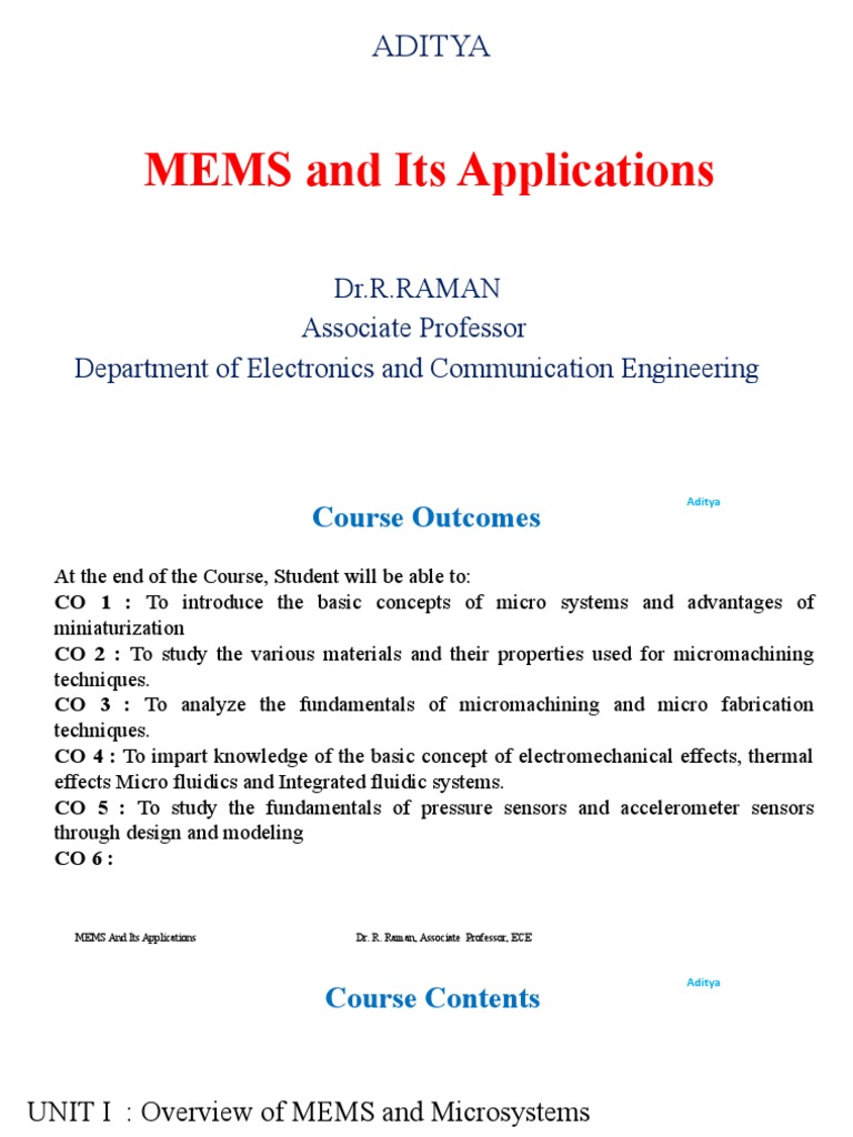 Mems Unit 1 | PDF | Microelectromechanical Systems | Sensor