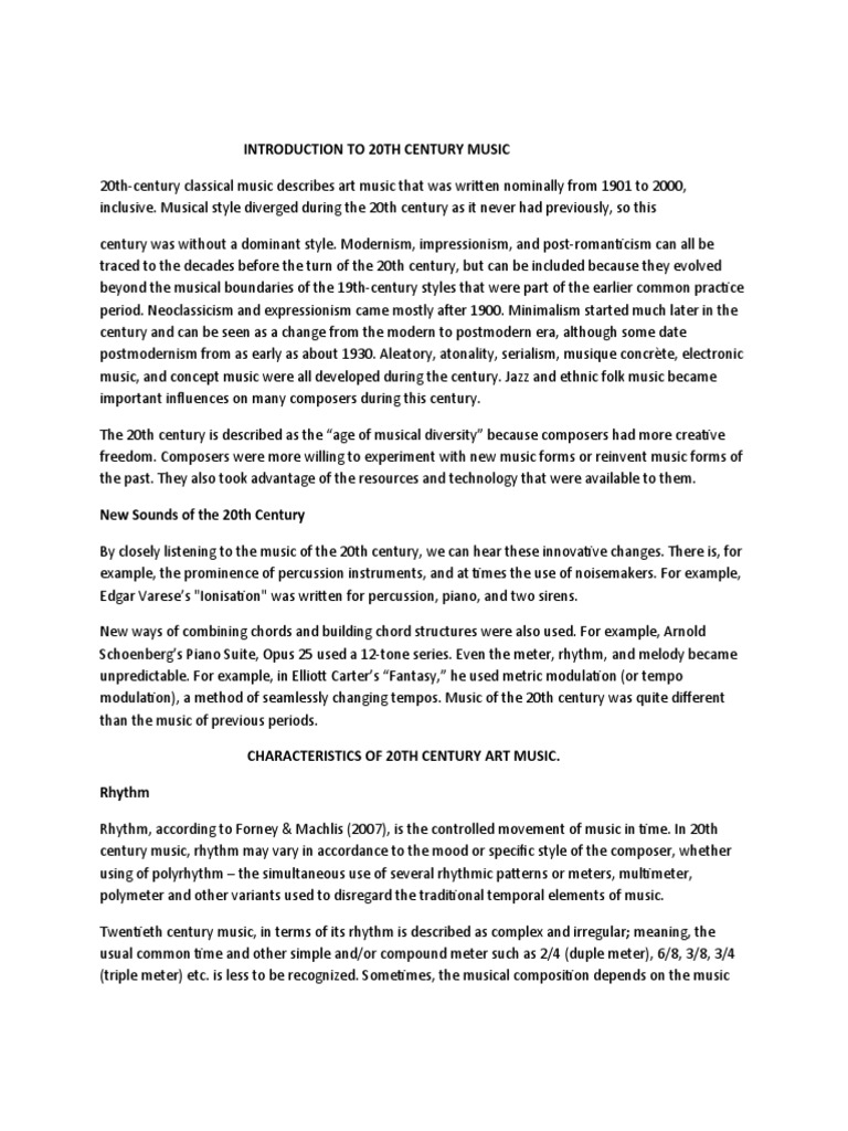 INTRODUCTION TO 20th Century Music NOTE | PDF | Harmony | Rhythm