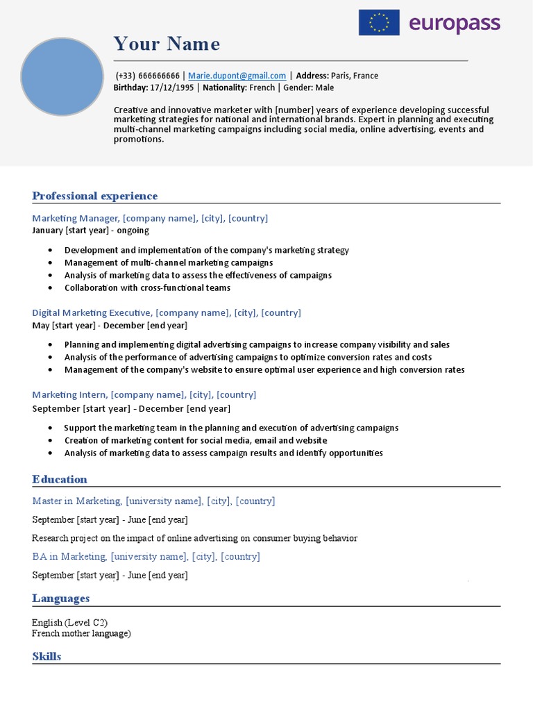 CV Europass en | PDF | Online Advertising | Marketing