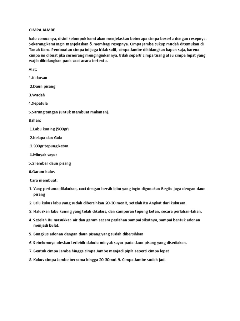 Resep Cimpa Jambe | PDF | Memasak, Makanan, & Anggur