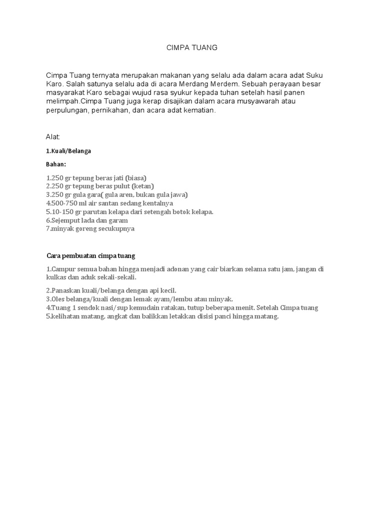 Resep Cimpa Tuang Khas Karo | PDF | Kesehatan Holistik