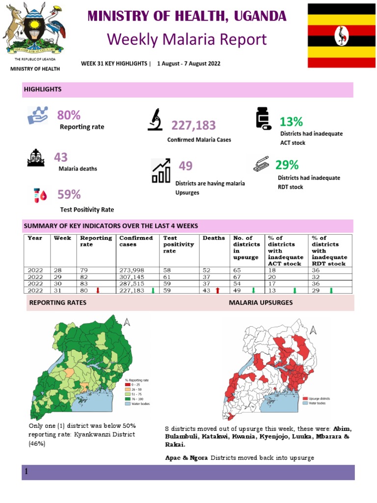 August Malaria Bulletin-Epi Week 31 | PDF