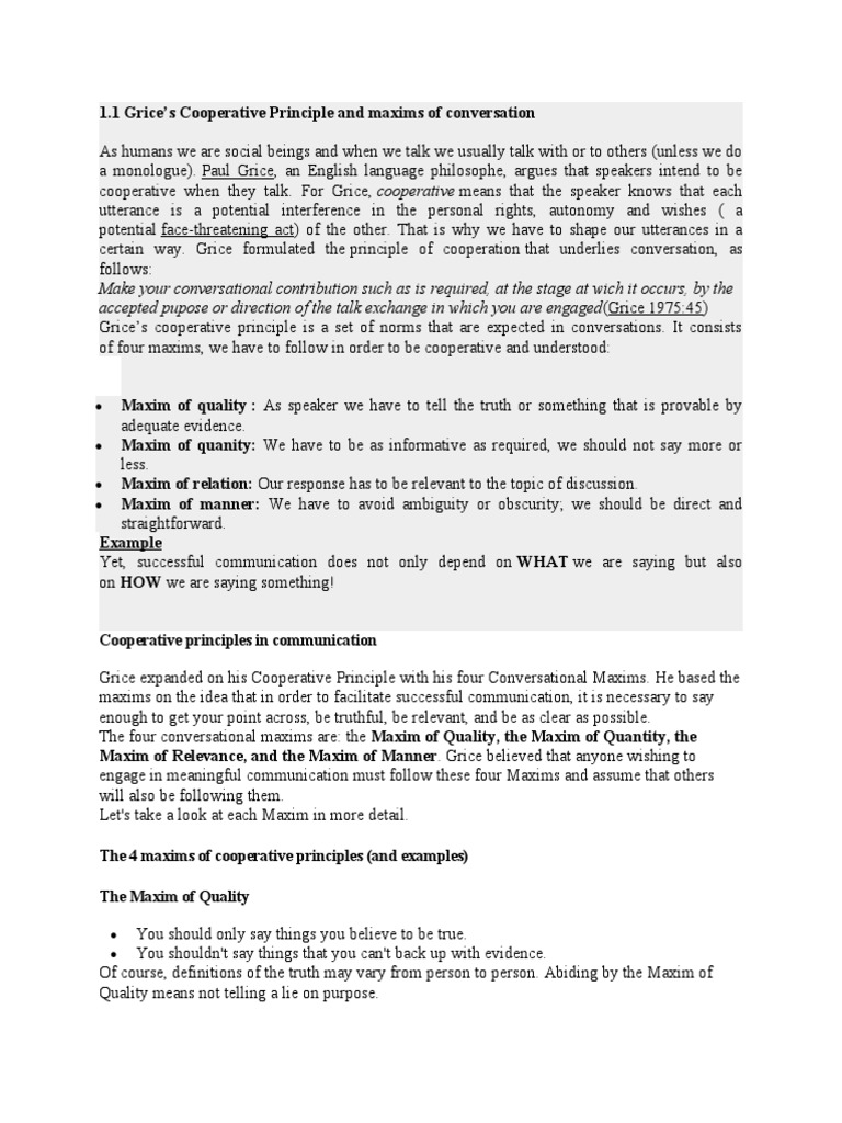 Cooperative Principles | PDF | Human Communication | Cognition