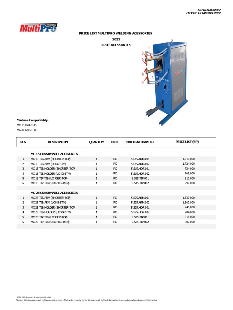 Multipro Welding Accessories Price List | PDF | Welding | Construction