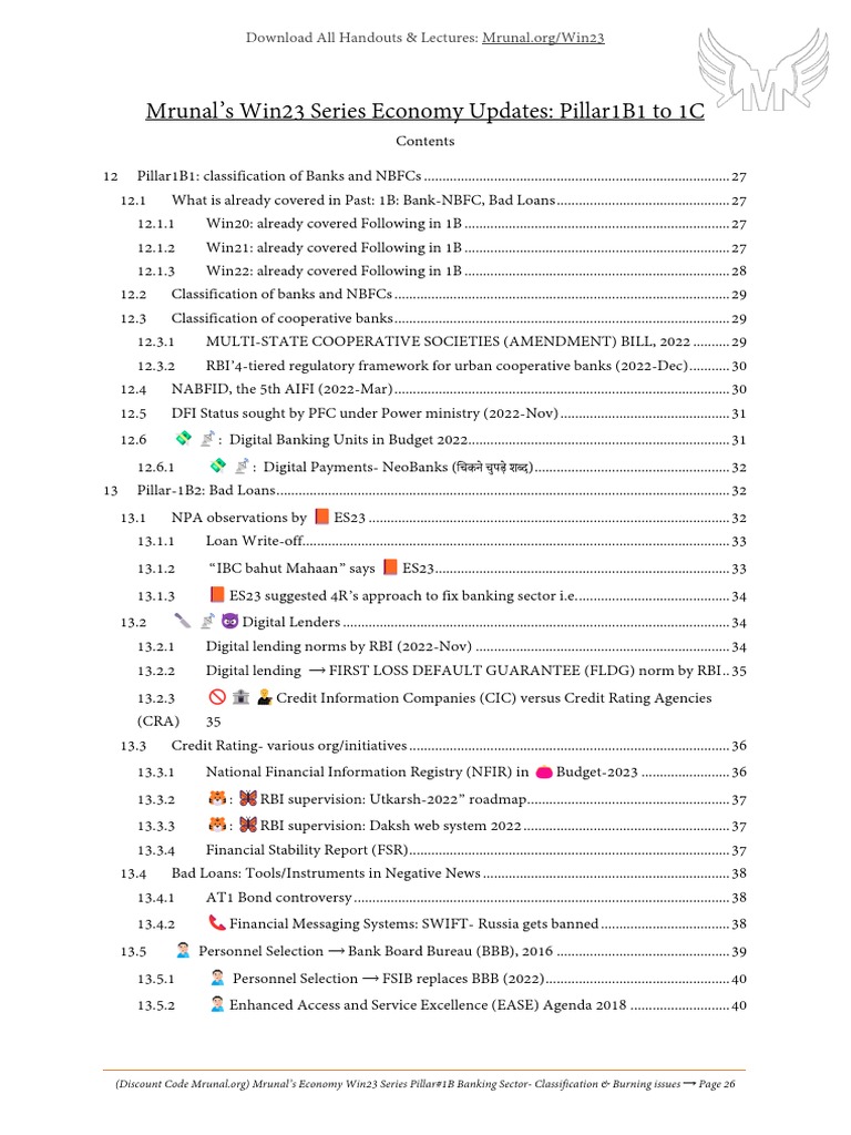 Win23 Pill1B Banking NPA Badloans | PDF | Reserve Bank Of India | Loans