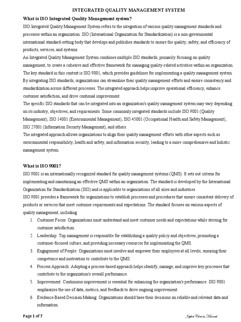 Integrated Quality Management System HINTS | PDF | Quality Management | Quality Management System