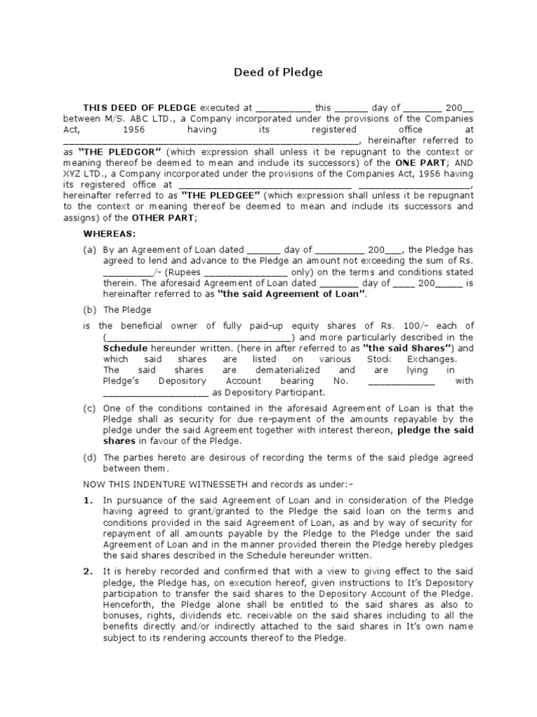 Deed of Pledge | PDF | Loans | Expense