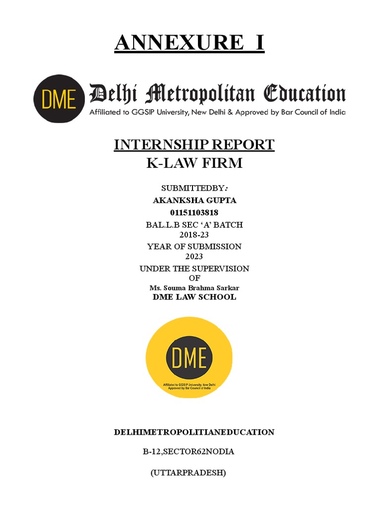 Internship Report Annexure for K-Law Firm | PDF
