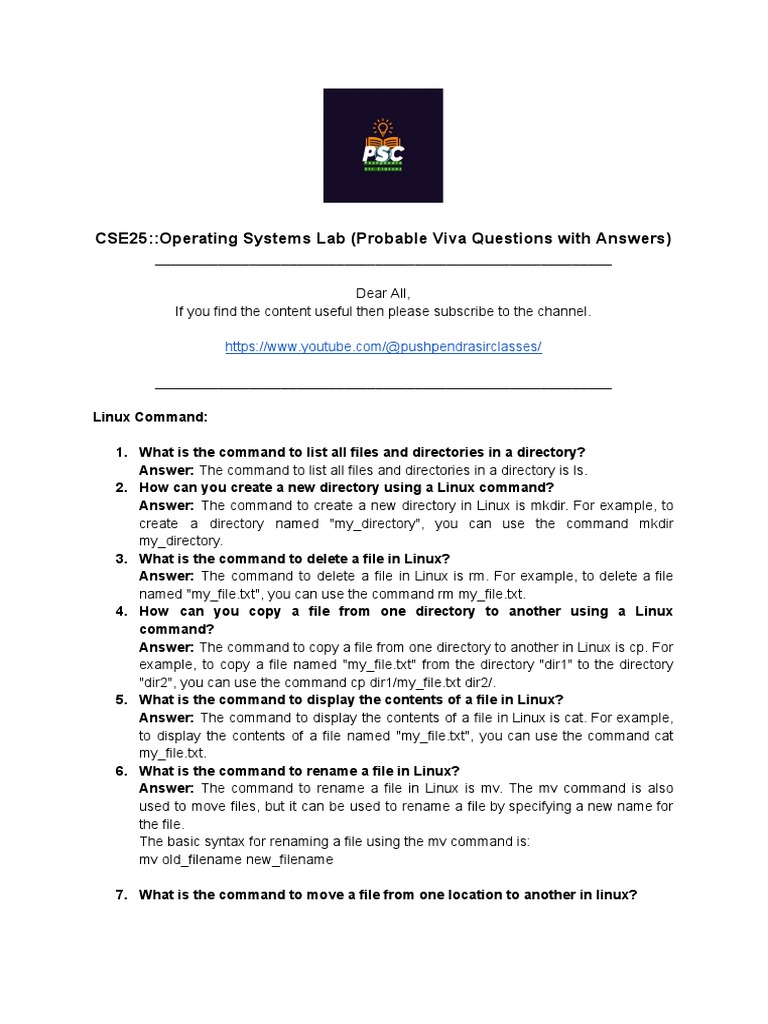 CSE25 - Operating Systems Lab (Probable Viva Questions With Answers) | PDF | Thread (Computing ...