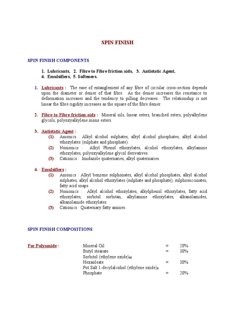 Finishing-Spin Finish | Download Free PDF | Amine | Polyethylene Glycol