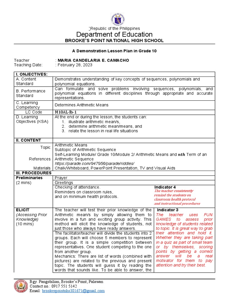 LP With ANNOTATIONS-Q1 Arithmetic Means | PDF | Teachers | Arithmetic