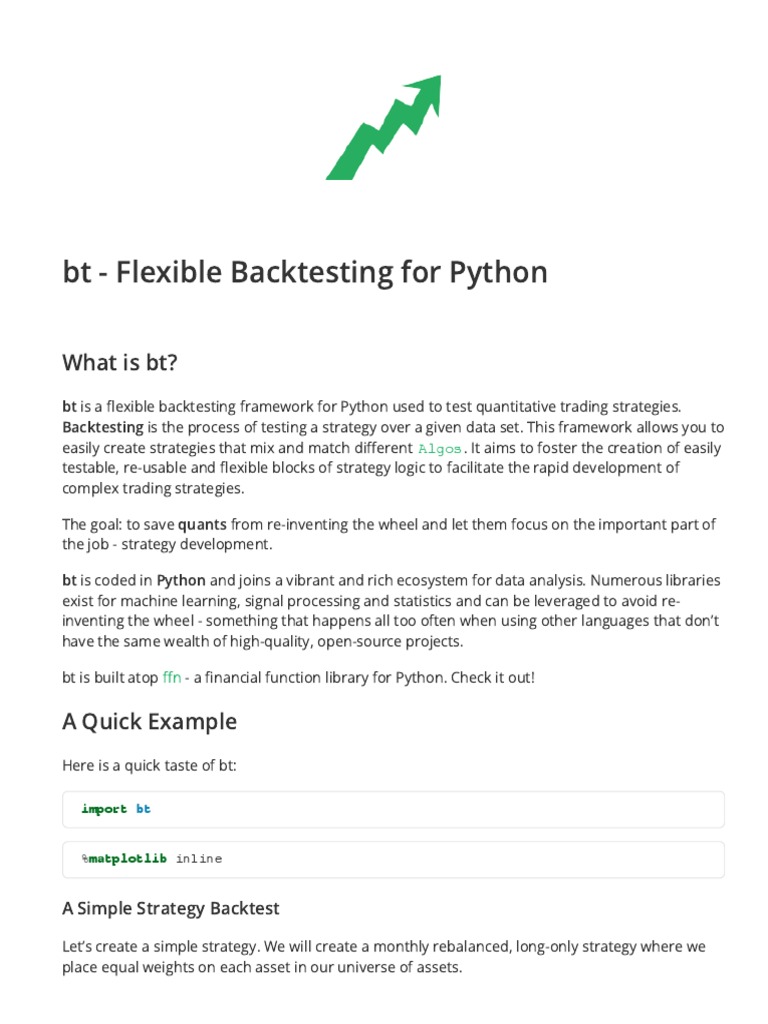 BT - Flexible Backtesting For Python - BT 0.2.10 Documentation | PDF ...