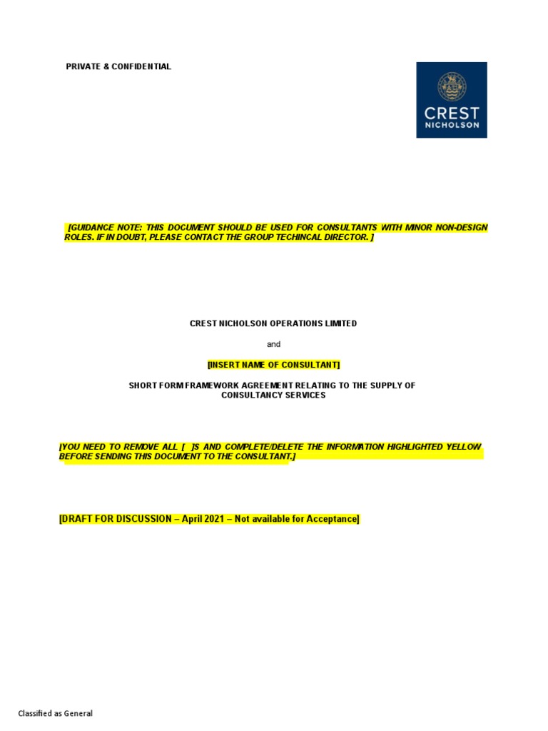 Crest Nicholson Consultant Framework Agreement Short Form | PDF