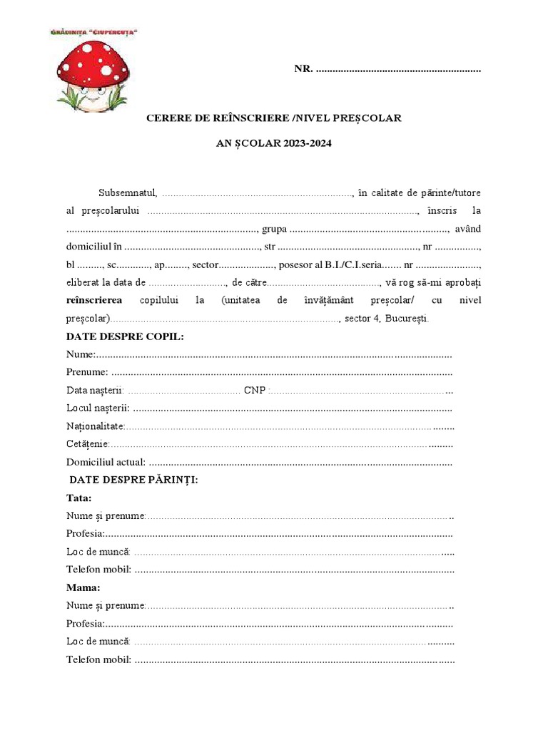 Cerere Si Acord Reinscriere | PDF