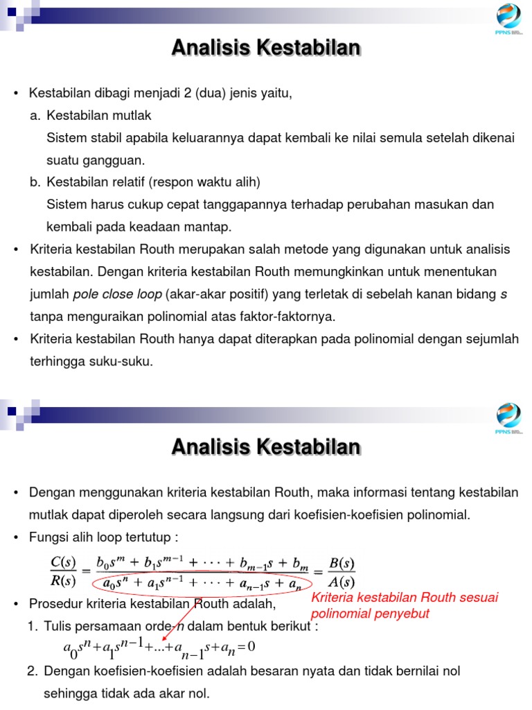 Analisis Kestabilan Sistem | PDF | Metode & Bahan Ajar