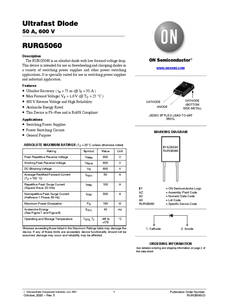 RURG5060-D Ultrafast Diode | PDF | Diode | Power Supply