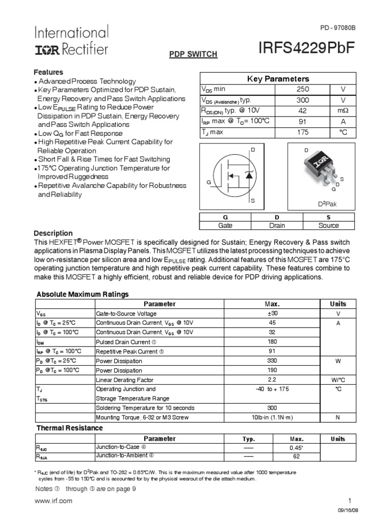 Infineon-IRFS4229-DataSheet-v01_01-EN | PDF | Field Effect Transistor | Mosfet