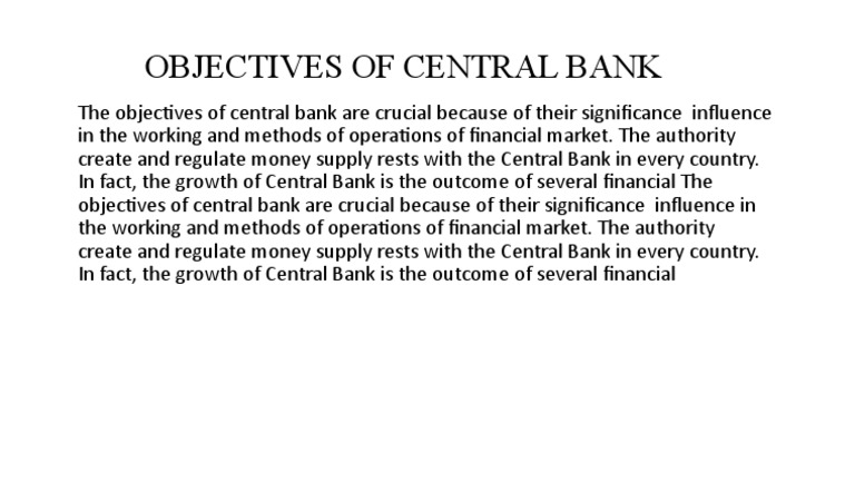 Objectives of Central Bank | PDF