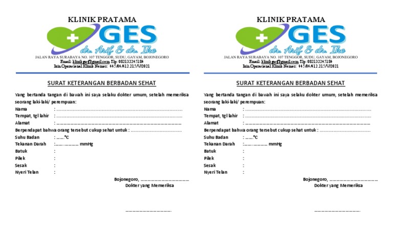 Form Surat Ket Sehat | PDF