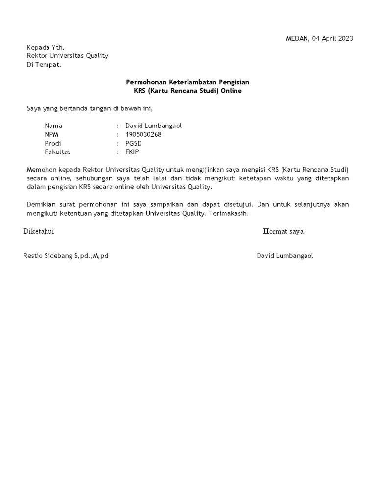 Permohonan Keterlambatan Pengisian KRS | PDF