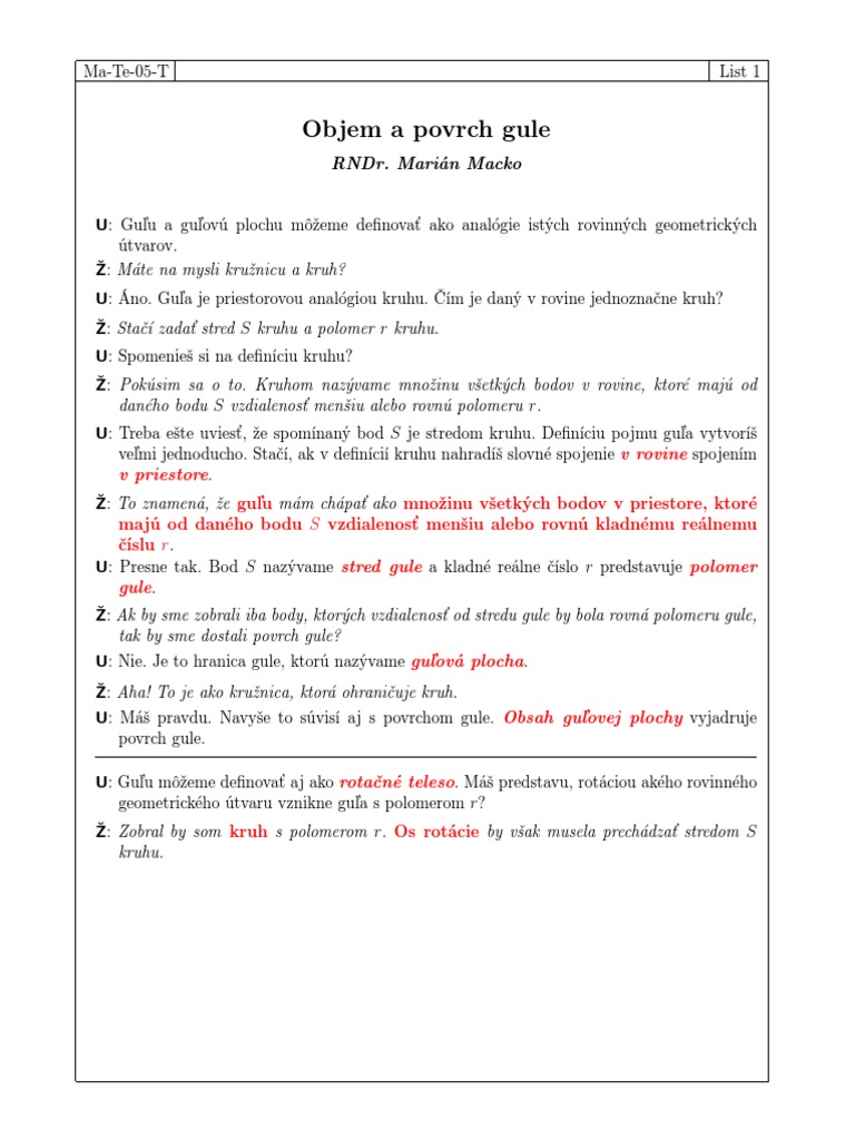 Objem A Povrch Gule | PDF