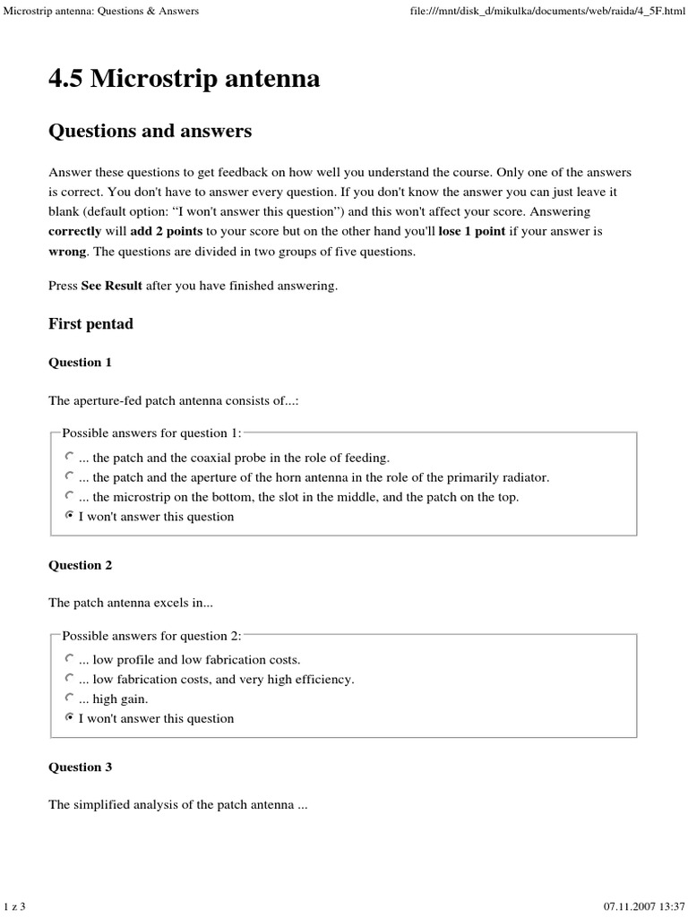 4.5 Microstrip Antenna: Questions and Answers | PDF | Antenna (Radio) | Physical Sciences