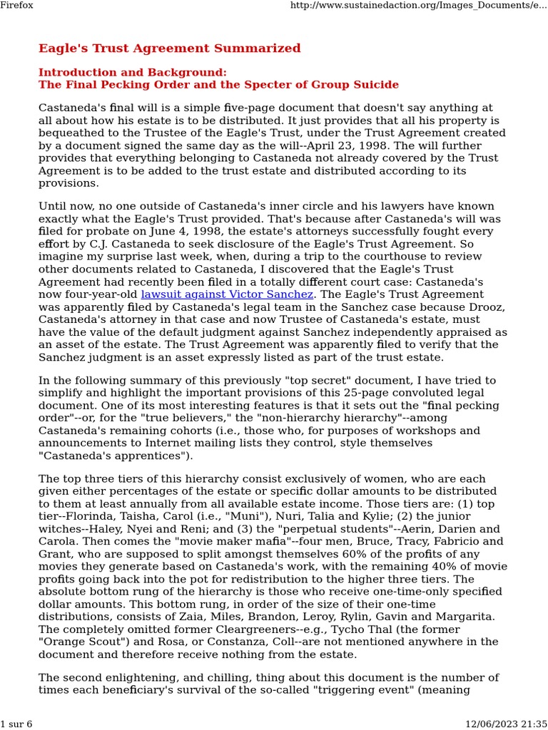 Castaneda Eagle's Trust Agreement Summary | PDF | Trust Law | Trustee