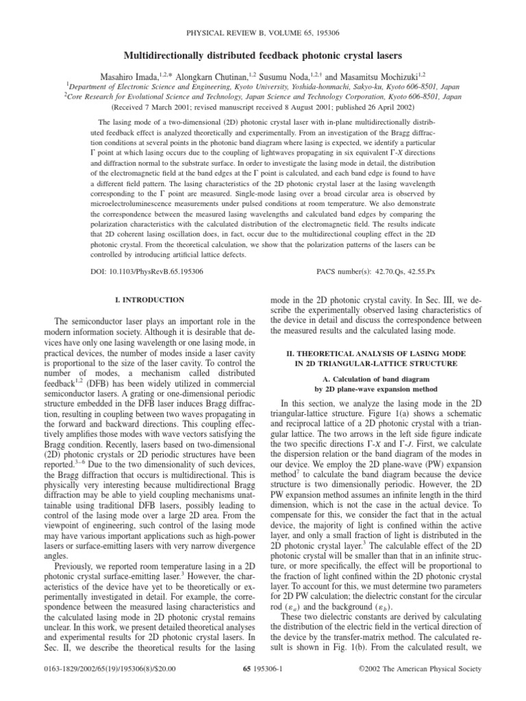 Multidirectionally Distributed Feedback Photonic Crystal Lasers | PDF | Laser | Diffraction
