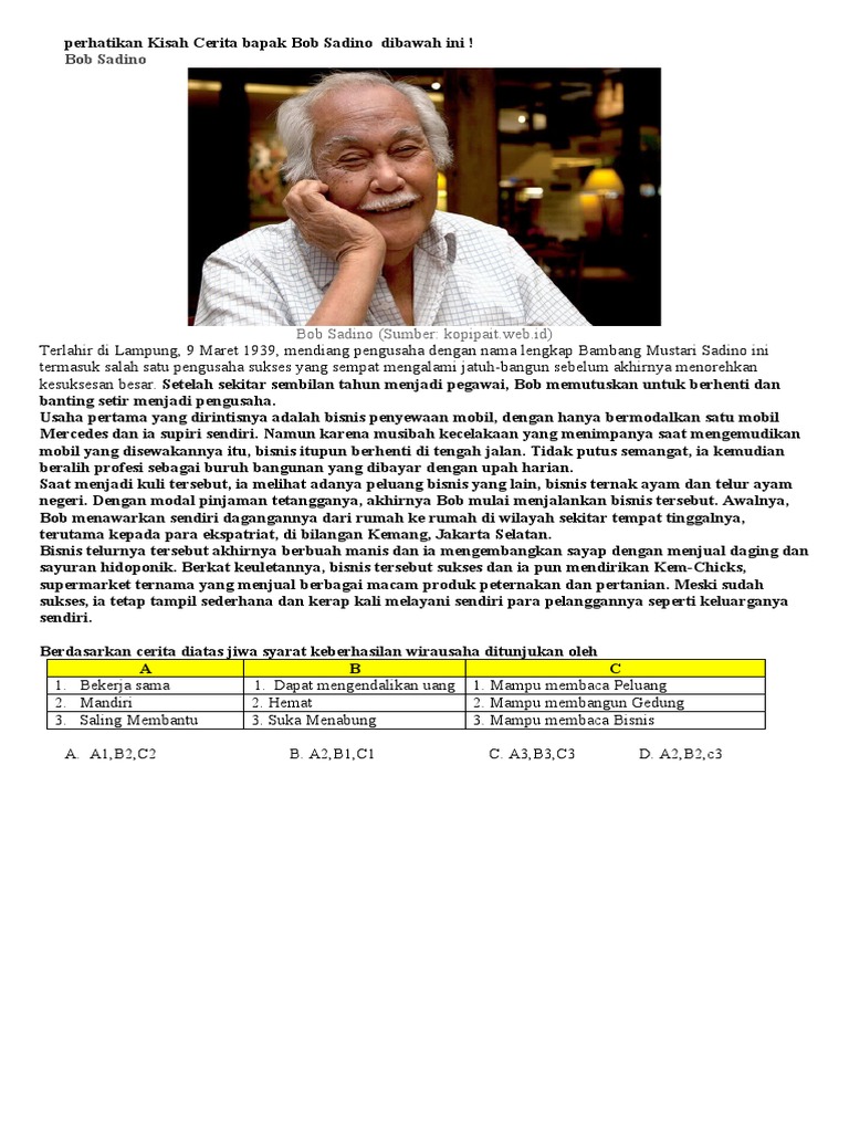 Kisah Sukses Bob Sadino: Dari Nol Hingga Kem-Chicks | PDF