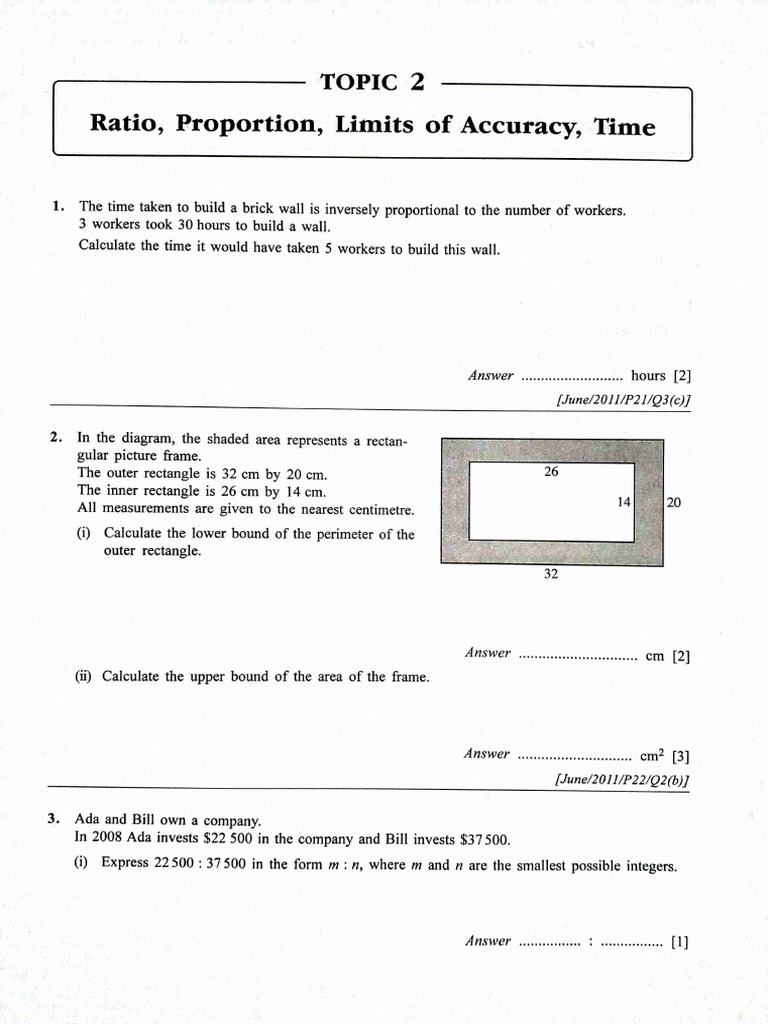 Ratio, Proportion, Limits of Accuracy, Time Worksheet | PDF