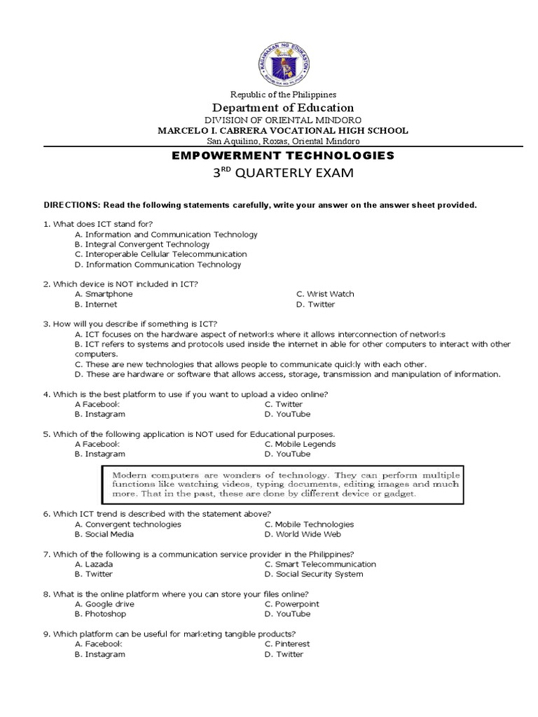 EMTECH-1ST-QUARTER-EXAM-Designer | PDF | Information Technology | Information And Communications ...