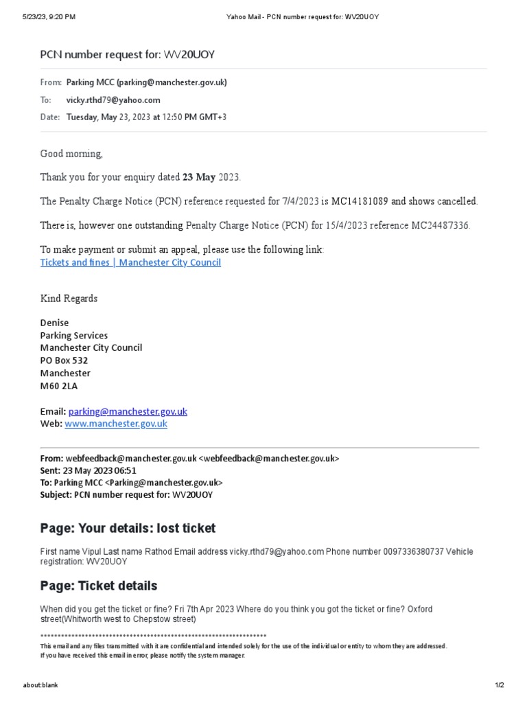 Yahoo Mail - PCN Number Request For - WV20UOY | PDF | Computing | Cyberspace