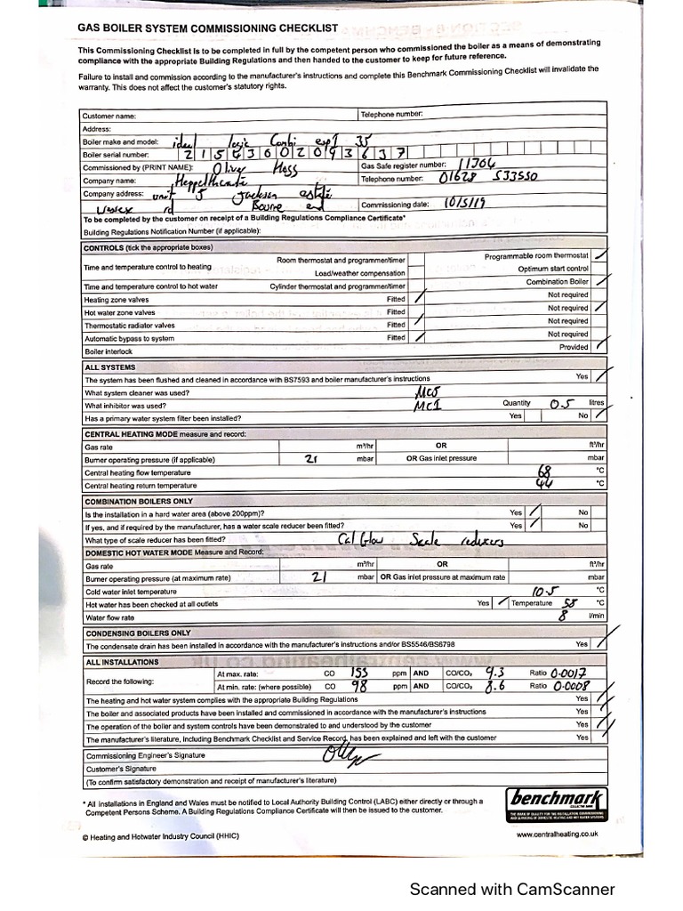 Old Gas Boiler Commissioning Checklist | PDF