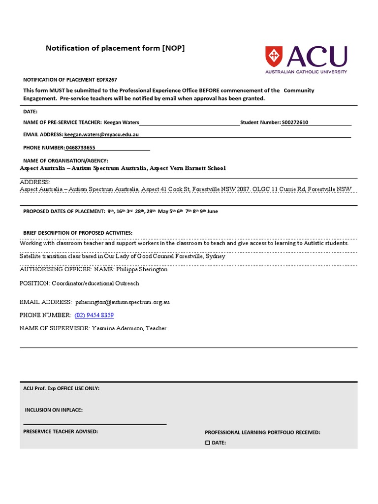 Notification of Placement Form | PDF