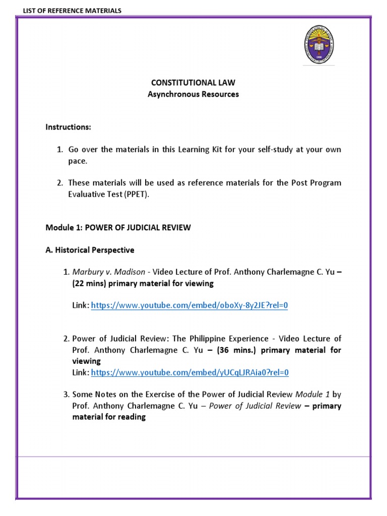 List of Reference Materials Constitutional Law | PDF | Judicial Review ...