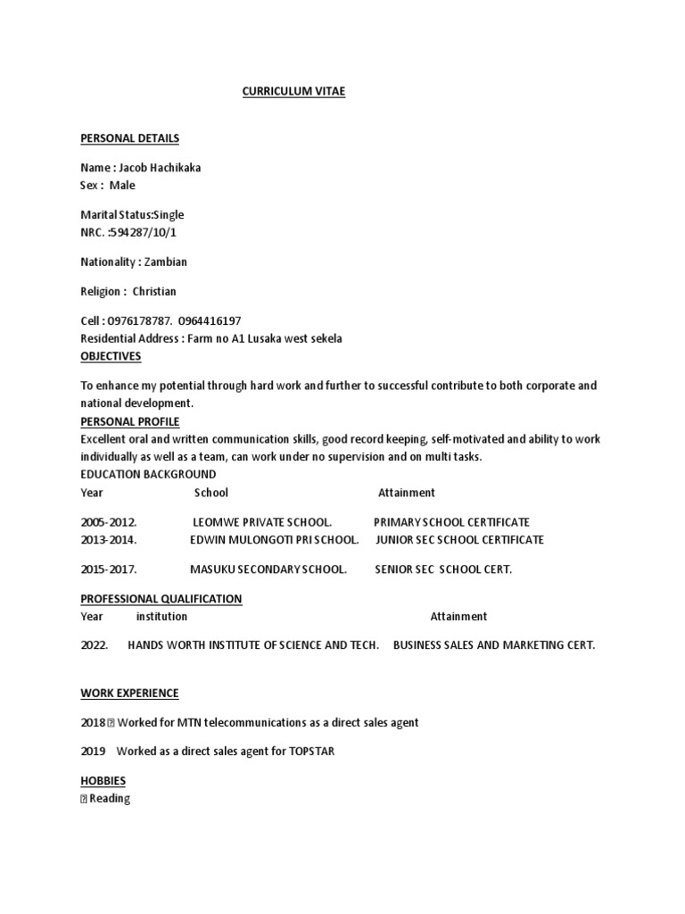 Jacob Hachikaka's CV Summary | PDF | Career & Growth | Social Science