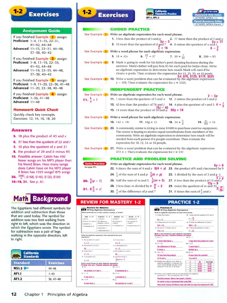 Pre-Algebra-1.2-Exercises | PDF