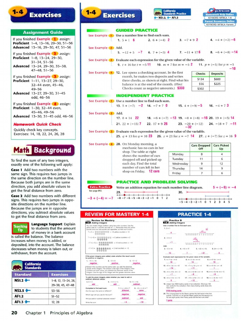 Pre Algebra 1.4 Exercises | PDF