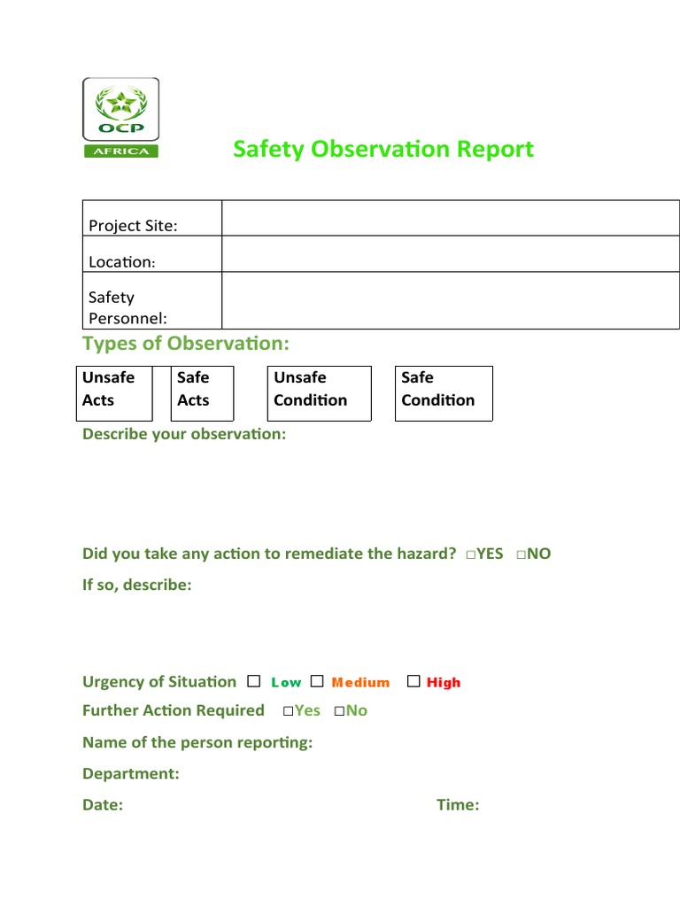Safety Observation Report | PDF