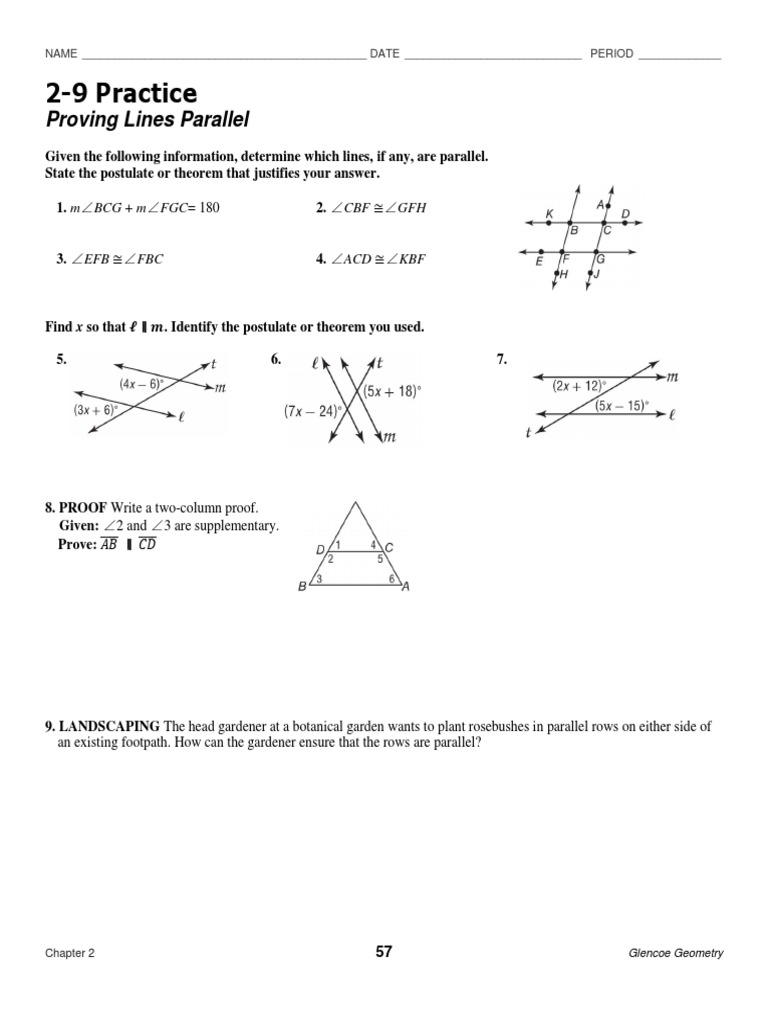 2-9 Practice: Proving Lines Parallel | PDF