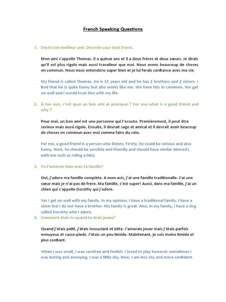 French Speaking Questions | PDF