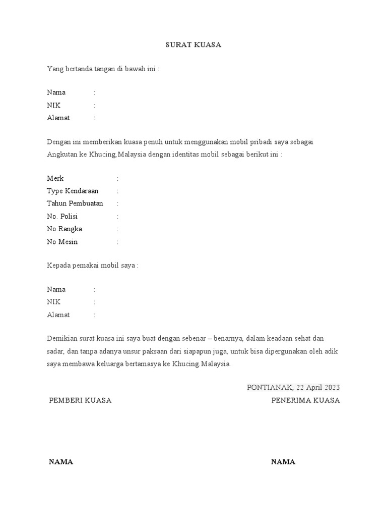 Surat Kuasa Mobil | PDF